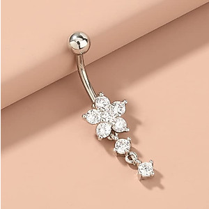 Anicina 14G Belly Button Ring Surgical Steel for Women Silver Navel Butterfly Flower Piercing Jewelry 10mm Curved Barbell Studs