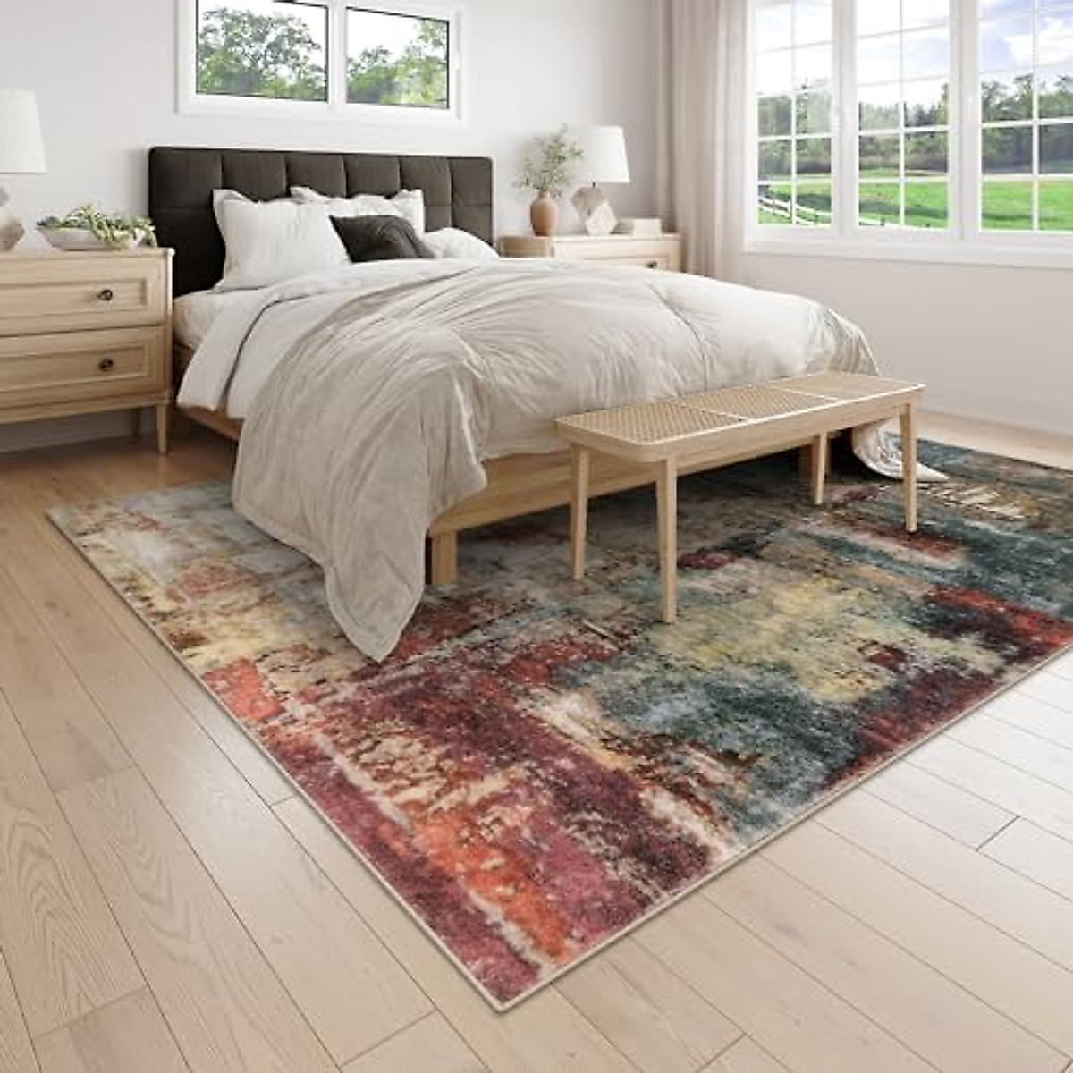 Lahome Modern Abstract Living Room Rug 8x10, Washable Rugs 8x10 Area Rug for Bedroom Stain Resistant Non Slip, Large Red Soft Indoor Accent Carpet for Dining Room Table Home Decor