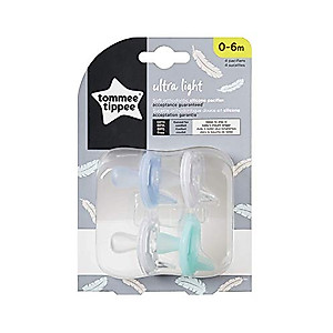 Tommee Tippee Ultra-Light Silicone Pacifier, Symmetrical One-Piece Design, BPA-Free Silicone Binkies, 0-6m, 4-Count