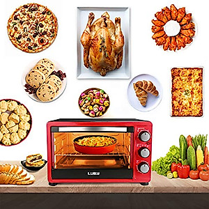 LUBY Convection Toaster Oven with Timer, Toast, Broil Settings, Includes Baking Pan, Rack and Crumb Tray, 6-Slice, Red