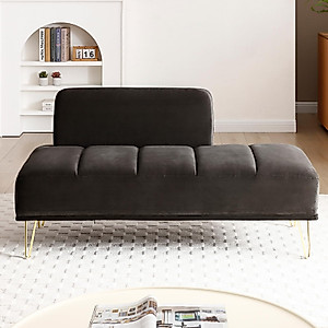 Vanress Modern Loveseat Sofa Couch,Velvet Sofa Settee,Upholstered Couch Bench with Gold Legs,Armless for Living Room, Bedroom, Apartment Small Spaces (56.23" Grey)