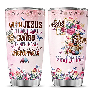 HUBUPU Christian Gifts, Tumbler 20 Oz With Lid And Straw, Religious Flower Women For Tumblers Floral, Jesus Coffee
