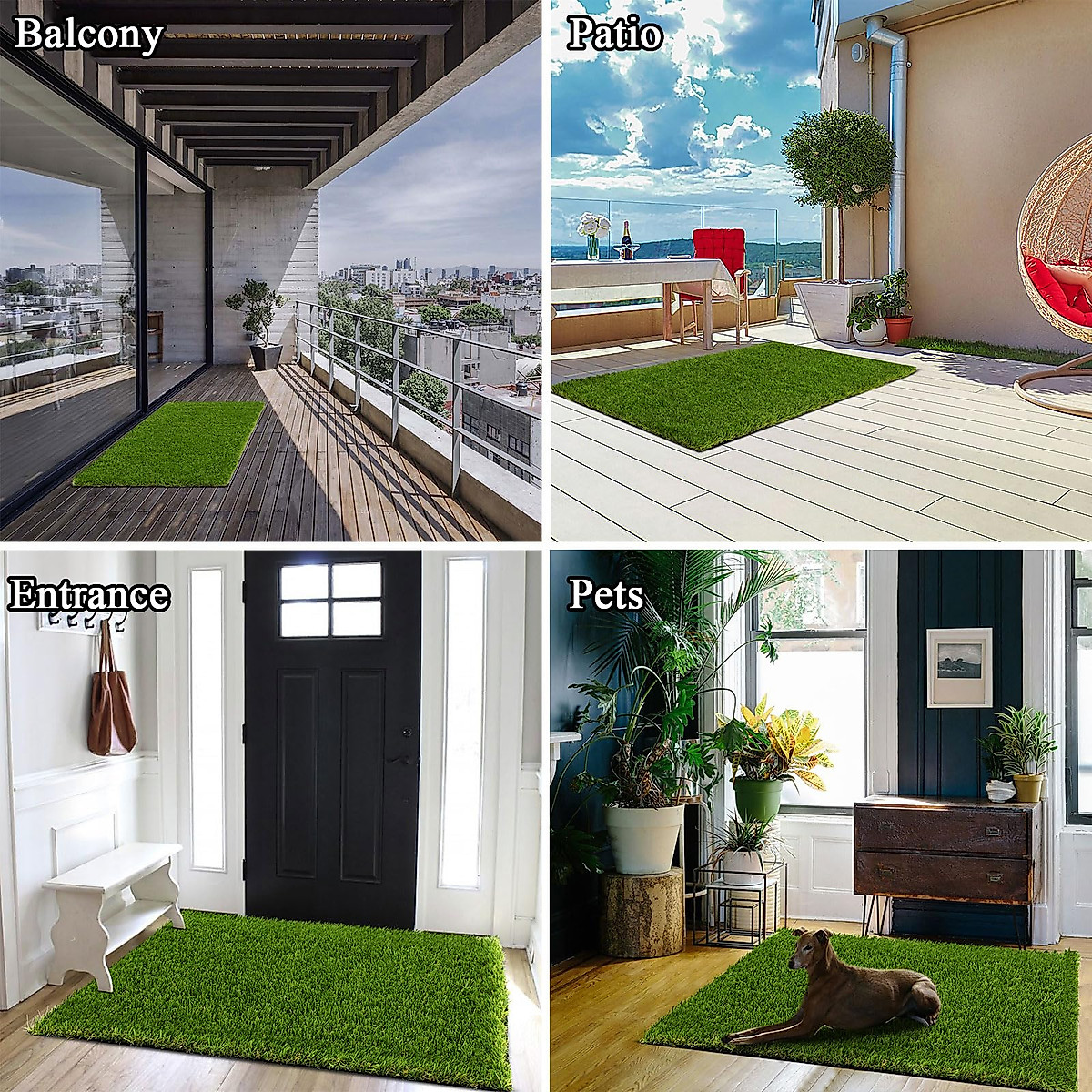 Vaukki Artificial Grass Mat 0.98" (25mm) Pile Height, Turf Grass Outdoor Mat for Entrance, Fake Grass Pee Mat for Dogs, Grass Doormat for Entryway, Front Door, Pets, Patio and Deck, 36''x59''