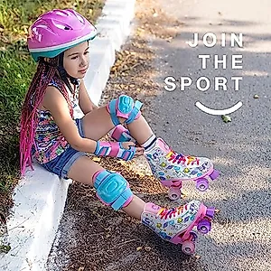 SULIFEEL Rainbow Unicorn Roller Skates for Girls Light up Wheels Womens Quad Skates with High Top Reflective TPU Leather Unicorn