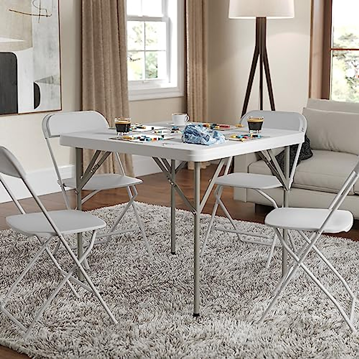 Flash Furniture Elon 2.85-Foot Square Granite White Plastic Folding Table | Waterproof | Impact and Stain Resistant