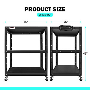 DNA MOTORING 3-Layer Utility Steel AV Cart with Wheels Power Strip, 35" x 25" x 24"-42" Height Adjustable Rolling Projector Cart,TOOLS-00137