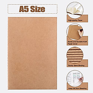 EOOUT 48pcs A5 Kraft Paper Notebooks, Journal Notebooks Bulk, Blank Paper, 60 Pages, 80GSM, 8.3 X 5.5 Inch, Travel Journal Set, for Travelers, Students and Office Supplies