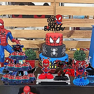 Miles Morales Cupcake Stand, Spider Hero Miles Party Supplies, 3-Tier Dessert Stand Black Spider Hero Party Decorations for Boys Kids Baby Shower