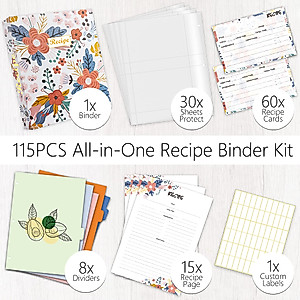 Relaehih 3 Ring Recipe Binder 8.5"x11" Recipe Book to Write in Your Own Recipes with Recipe Cards 4x6,Unique Gifts for Women Grandma