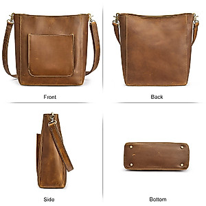 S-ZONE Women Genuine Leather Tote Handbag Shoulder Bag Bundle with Vintage Bucket Crossbody Purse