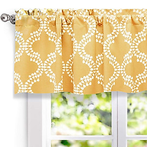 DriftAway Julianna Valance Geometric Leaf Pattern Thermal Blackout Window Curtain Valance Rod Pocket 52 Inch by 18 Inch Plus 2 Inch Header Golden Yellow