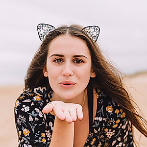 NODG 3 Pieces Crystal Cat Ears Headbands Rhinestone Cat Ear Tiaras for Women Crystal Hair Hoop Women Girls Kids Party Decoration Headdress Cosplay Costume Head wear