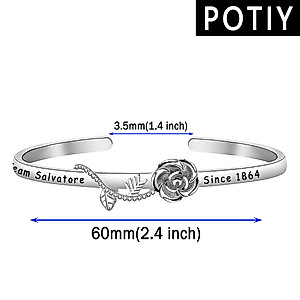 POTIY Vampire Fans Gift Vampire Inspired Jewelry Team Damon Stefan Salvatore Since 1864 Flower Bracelet for Women (Salvatore-Silver)