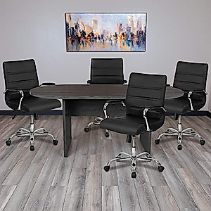 Flash Furniture 5 Piece Rustic Gray Oval Conference Table Set with 4 Black and Chrome LeatherSoft Executive Chairs