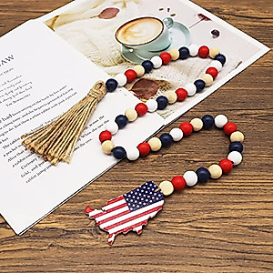 Wooden Beads Decor,Fall Decorations for Tiered Tray Decor Wood Bead Garland, Farmhouse Decor Beads with Tassel, Prayer Boho Beads Big Wall Hanging Decor (Red, White, Blue)