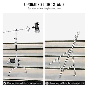 NEEWER C Stand with Boom Arm & Sliding Legs, Pro 100% Stainless Steel Stand Max Height 10.13ft/309cm with 3.9ft/120cm Arm & 2 Grip Heads for Photography Umbrellas, Reflectors, Softboxes and Monolights