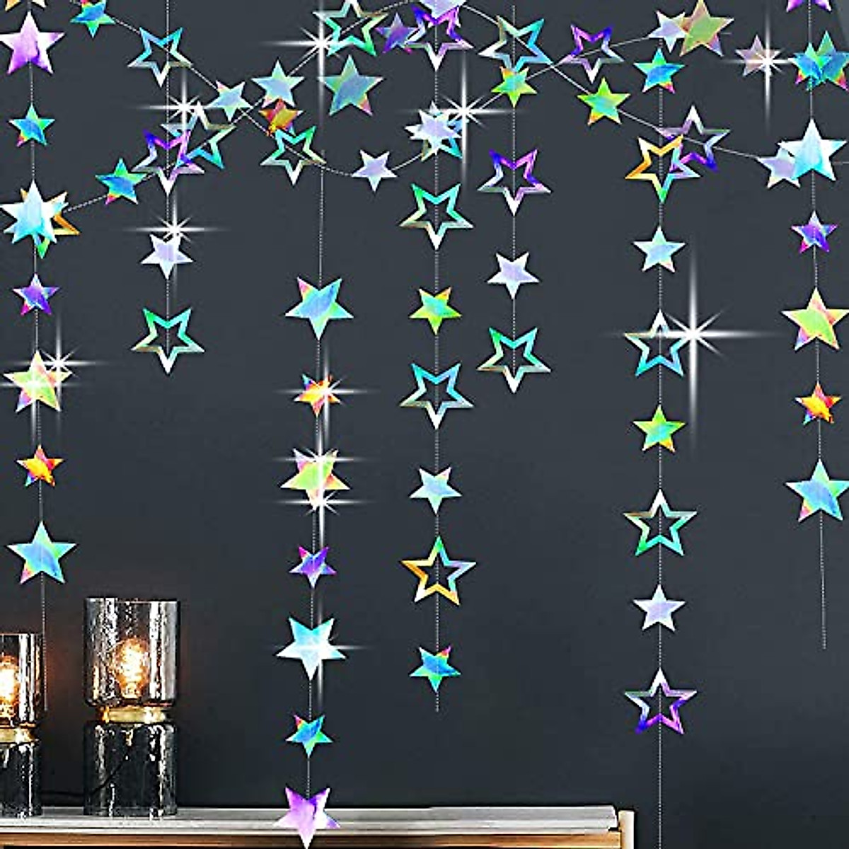 39Ft Glitter Star Garland Banner Hanging Decorations Bling Iridescent Twinkle Star Garland Streamer Kit for Bridal Shower Wedding Baby Shower Christmas Birthday Prom Graduation Party Supplies