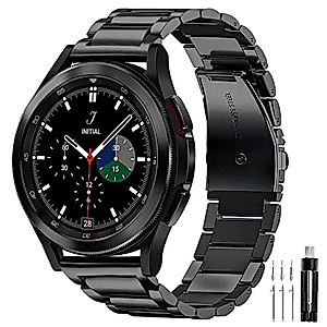 Samsung Galaxy Watch 6 Band Classic 43mm 47mm 40mm 44mm, Samsung Galaxy Watch 5 Band Pro 45mm 40mm 44mm, Samsung Galaxy Watch 4 Band Classic 40mm 44mm 42mm 46mm Men 20mm Metal Business Band Solid Stainless Steel (Black)