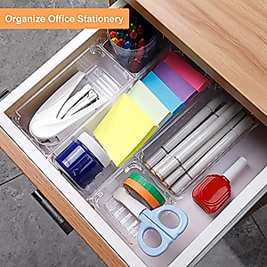 Fixwal 26pcs Clear Drawer Organizers Set 4 Size Plastic Bathroom Drawer Organizer Storage Bins Versatile Drawer Dividers Organizer Trays for Desk Makeup Vanity Dresser Office Kitchen