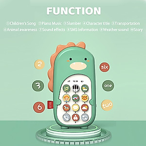 HangLei Toys Baby Dinosaur Cell Phone Toy with Teething Glue, Music & Story & Vibration Modes, 2 Gears Volume, Touch Training Fake Phone for Kids, Preschool Birthday Gift for Girl Boy (Green)