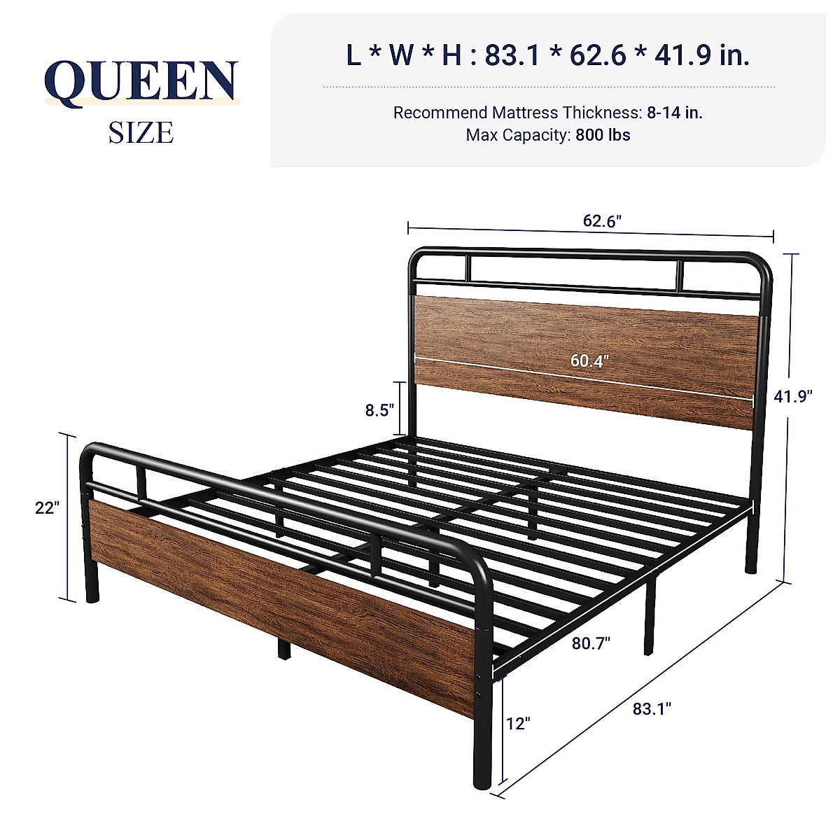 Allewie Queen Size Platform Bed Frame with Wooden Headboard and Footboard, Heavy Duty 13 Metal Slats Support, Under Bed Storage, No Box Spring Needed, Noise Free, Easy Assembly, Walnut