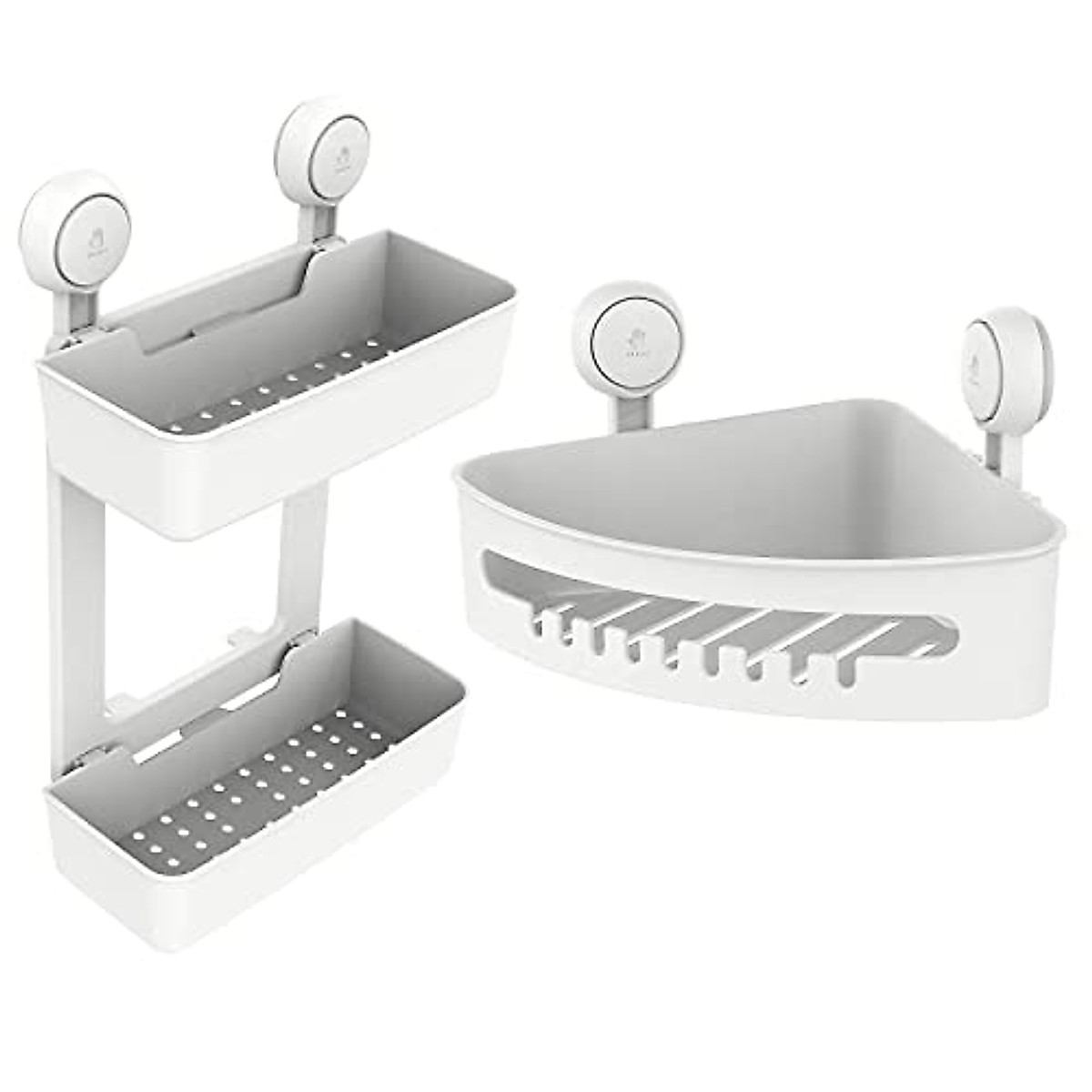 LEVERLOC Shower Caddy Suction Cup Corner Shower ShelfOne Second Installation Shower Basket Wall-Mounted Waterproof Shower Organizer Removable & Reusable