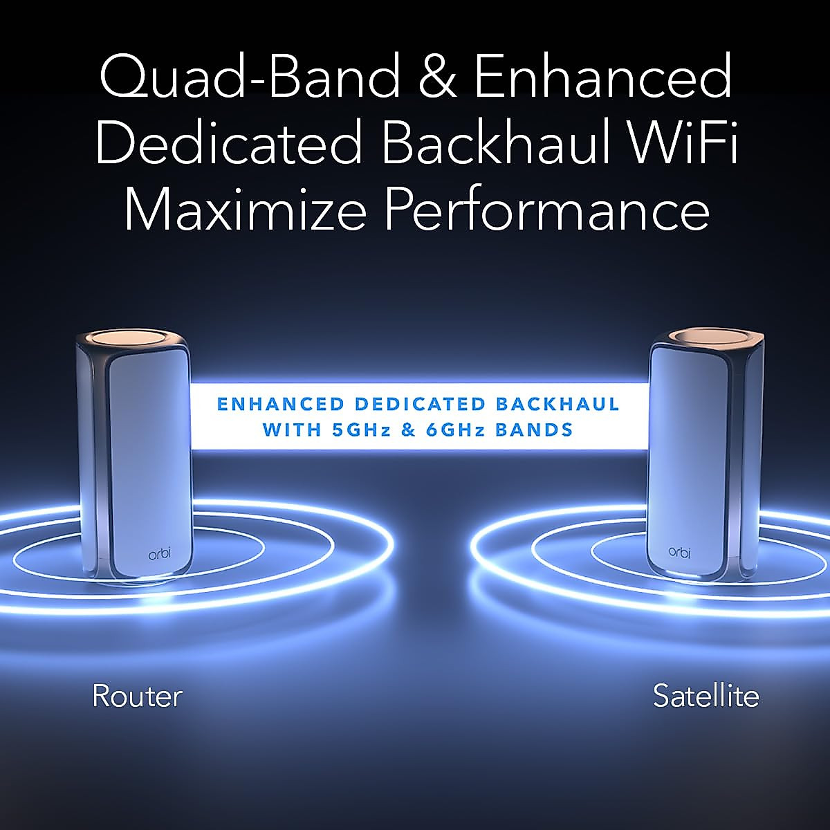 NETGEAR Orbi 970 Series Quad-Band WiFi 7 Mesh Network System (RBE972S), Router + 1 Satellite Extender, Covers Up to 6,600 sq. ft., 200 Devices, 10 Gig Internet Port, BE27000 802.11be (Up to 27Gbps)