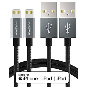 FosPower [2 Pack - 3FT] Apple MFi Certified 8-pin Lightning to USB Cable [Nylon Braided|Full Speed Charging] Durable Built for iPhone XR, XS, XS MAX, X (Ten/10), iPad Pro Air 2 mini 3 (Gray)