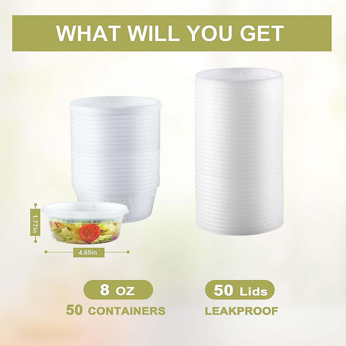 Ezalia Deli Containers with Lids 50 Sets - Plastic Soup Containers 8oz Clear Food Storage Containers with Lids Leakproof, Reusable Take Out for Restaurant, Microwave/Freezer/Dishwasher Safe