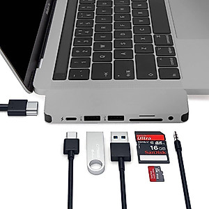 HyperDrive USB-C Hub Adapter, Sanho Solo 7-in-1 Type C Dongle for MacBook Pro, PC w USB-C Port: USBC 60W Power Delivery, USBC 5Gbps Data, 4K HDMI, microSD/SD Card Reader, 2xUSB 3.0, Audio Jack - Grey
