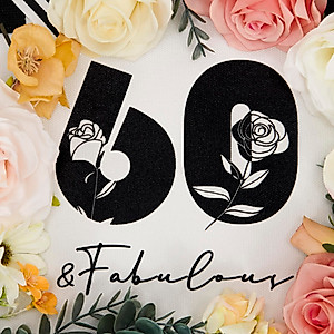 Crisky 60th Birthday Gifts for Women Canvas Tote Beach Bag 60 & Fabulous with Ribbon for Wife/Sister/Mom/Aunt/Friends,17" x 12" x 7"