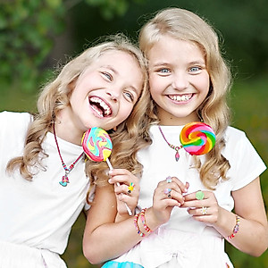 36 Pcs Kids Jewelry for Girls Adjustable Woven Friendship Bracelets Necklaces and Rings Set with Animal Mermaid Unicorn Butterfly Flower Pendants for Toddler Pretend Play Dress up Party Favor(Fresh)