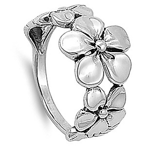 Sterling Silver Women's Plumeria Fashion Ring Beautiful 925 Band 12mm Size 14