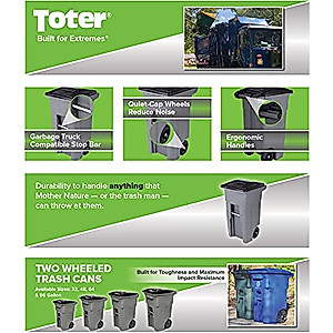 Toter 32 Gal. Blue Trash Can with Quiet Wheels and Attached Black Lid