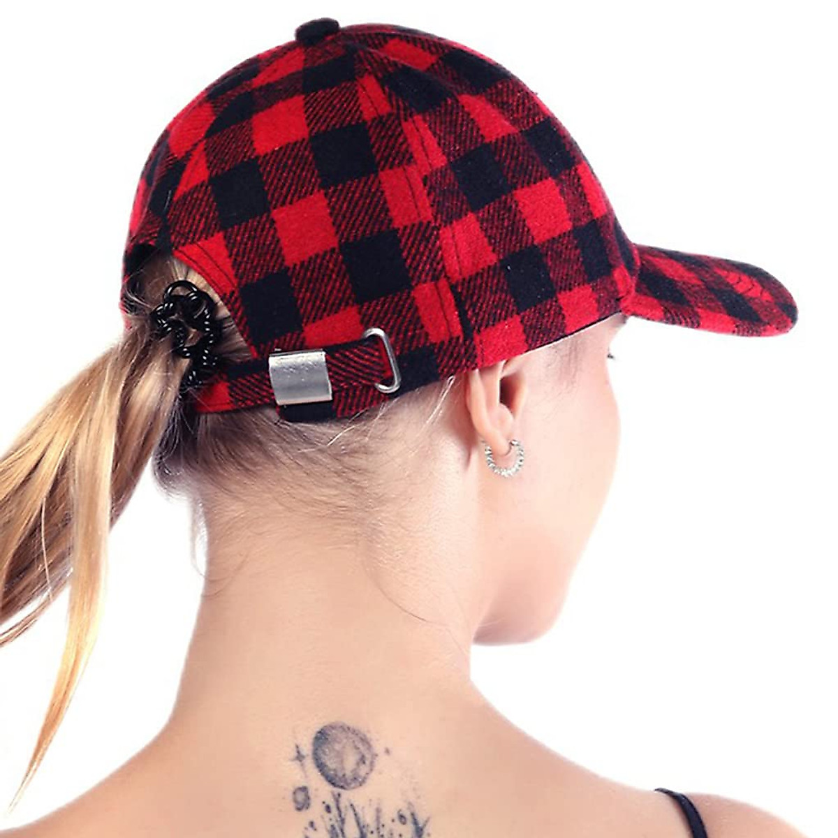 Womens Buffalo-Check Ball-Cap Red-Black-Plaid Baseball-Hat (Red/Balck Plaid, Medium)