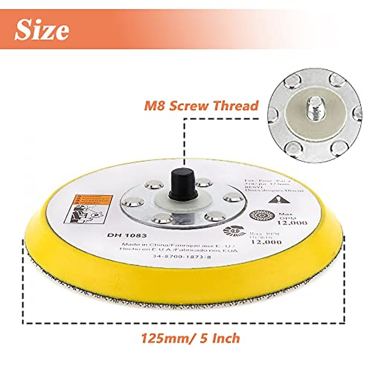 Mesee 2 Packs 5 Inch Hook & Loop Backing Pad, M8 Thread Arbor PU Sanding Backer Plate Random Orbital Sander Disc Pads Replacement Polisher Tool Accessory for Car Polishing Waxing Buffing