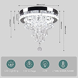 FRIXCHUR 11.8" Mini Chandelier Modern Crystal Chandeliers LED Crystal Ceiling Light Flush Mount Ceiling Lighting Fixture for Bedrooms Dinning Room Hallway (Dimmable)