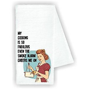 Kitchen dish towel #2 My cooking is so fabulous even my smoke alarm cheers me on funny cute Kitchen Decor drying cloth…100% COTTON