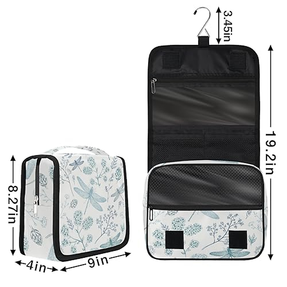 Dragonflies Insects Plants Travel Toiletry Bag Cosmetic Makeup Bag for Women Men Hanging Hook Wash Toiletries Portable Toiletry Bags Organizer