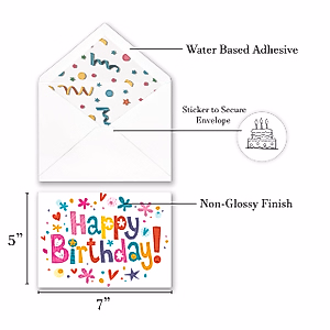 100 Happy Birthday Cards Bulk, Blank Inside with Envelopes and Stickers, – 20 Unique Bright Colorful Designs Notes, Large 5x7 Inches Folded, Thick Cardstock in a Sturdy Packaging
