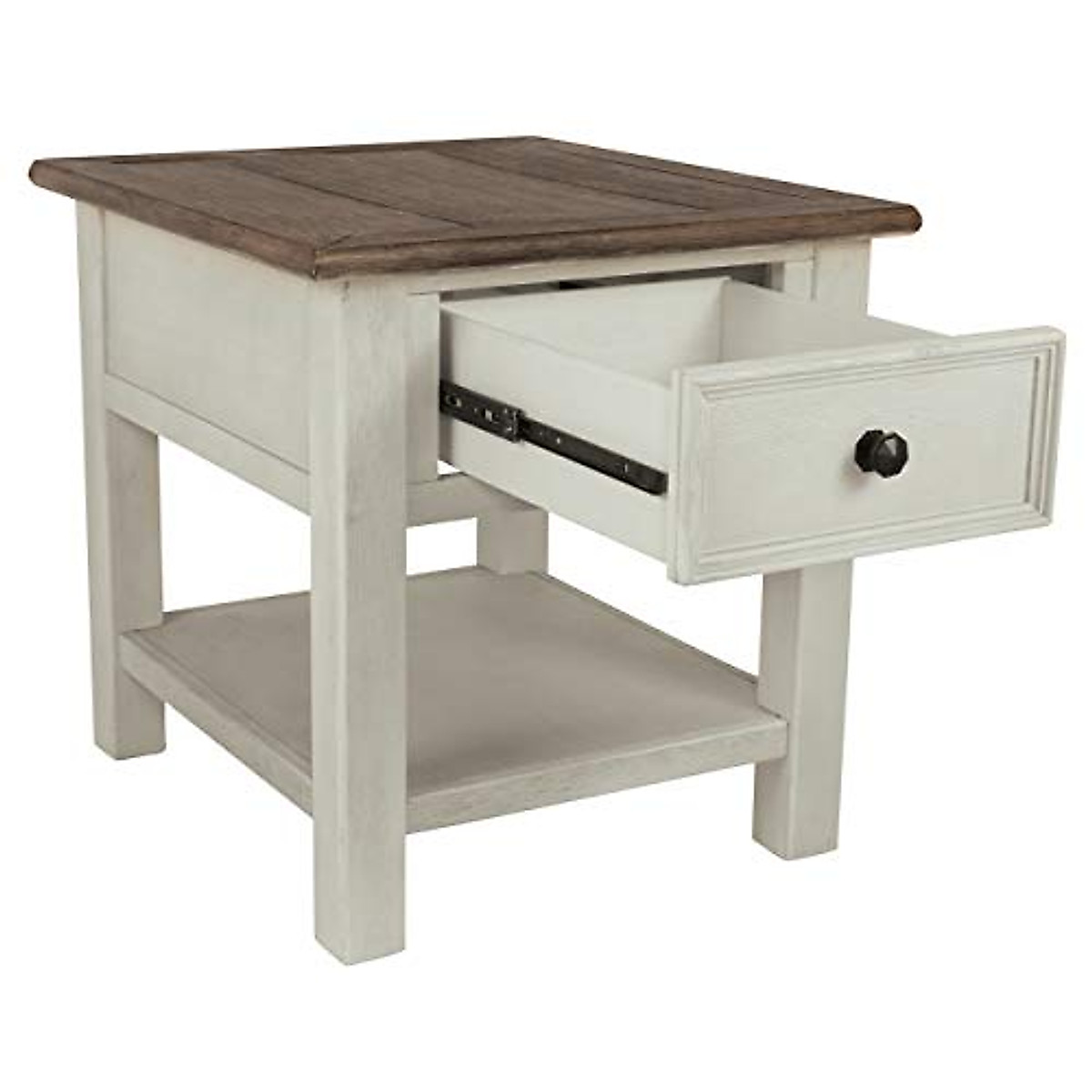 Signature Design by Ashley Bolanburg Farmhouse Chair Side End Table with Outlets and USB Ports, Antique Cream & Brown
