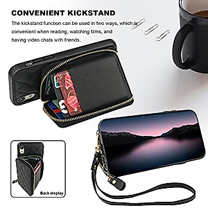 Bocasal Crossbody Wallet Case for iPhone Xr, RFID Blocking PU Leather Zipper Handbag Purse Flip Cover, Kickstand Folio Case with Card Slots Holder Wrist Strap Lanyard 6.1 Inch (Black)