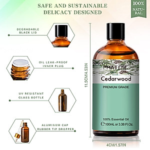 Cedarwood Essential Oil, 3.38Fl.Oz PHATOIL Pure Essential Oil Singles for Aromatherapy Diffusers, Humidifiers, Great for DIY Candle and Soap Making, Gift for Friend
