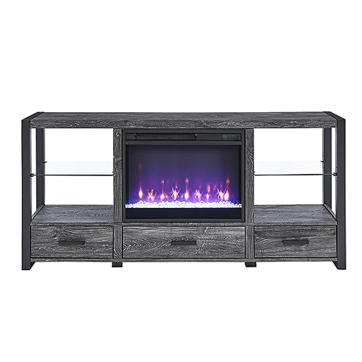 TopCity 60" Fireplace TV Stand for Up to 70" TV Farmhouse Entertainment Center with 24" Electric Fireplace Media Console Cabinet with LED Light for Living Room (Gray)