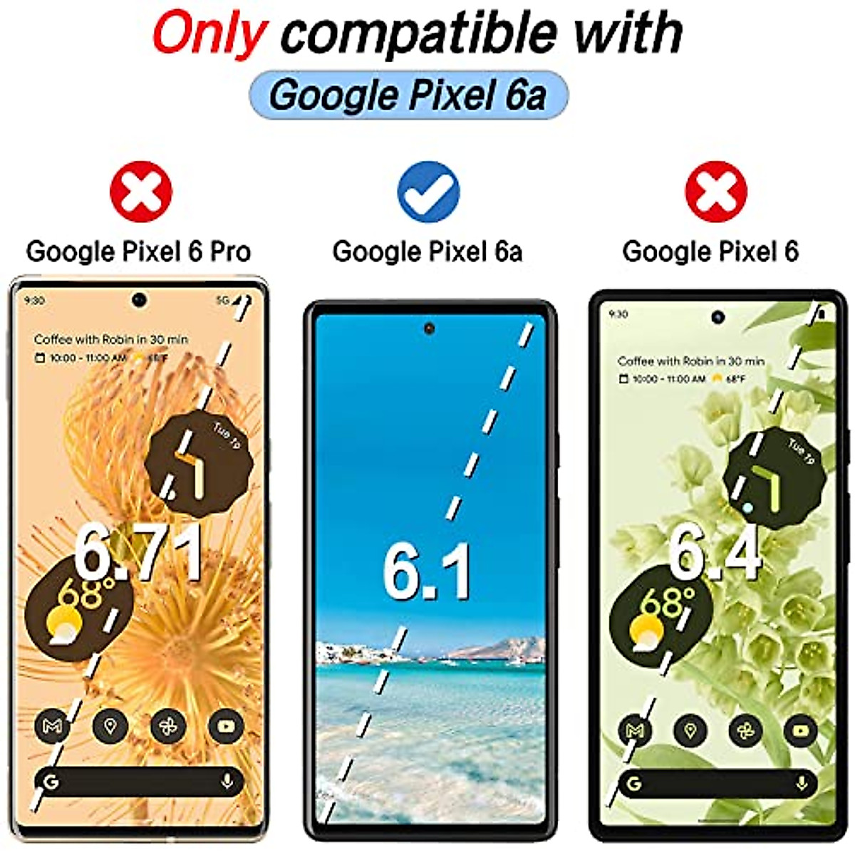 HPTech (2 Pack) Designed for Google Pixel 6a 5G Tempered Glass Screen Protector, Anti Scratch, Bubble Free, Case Friendly