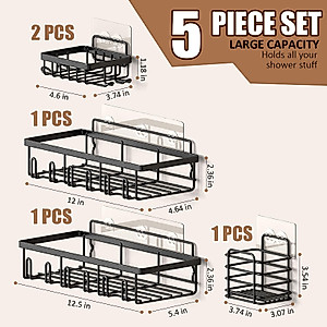 Crixny Shower Caddy, 5-Pack Shower Organizer No Drilling, Shower Shelves with Soap Holder and 18 Hooks, Rustproof Stainless Steel Shower Shelf for Inside Shower, Shower Rack for Shower Storage