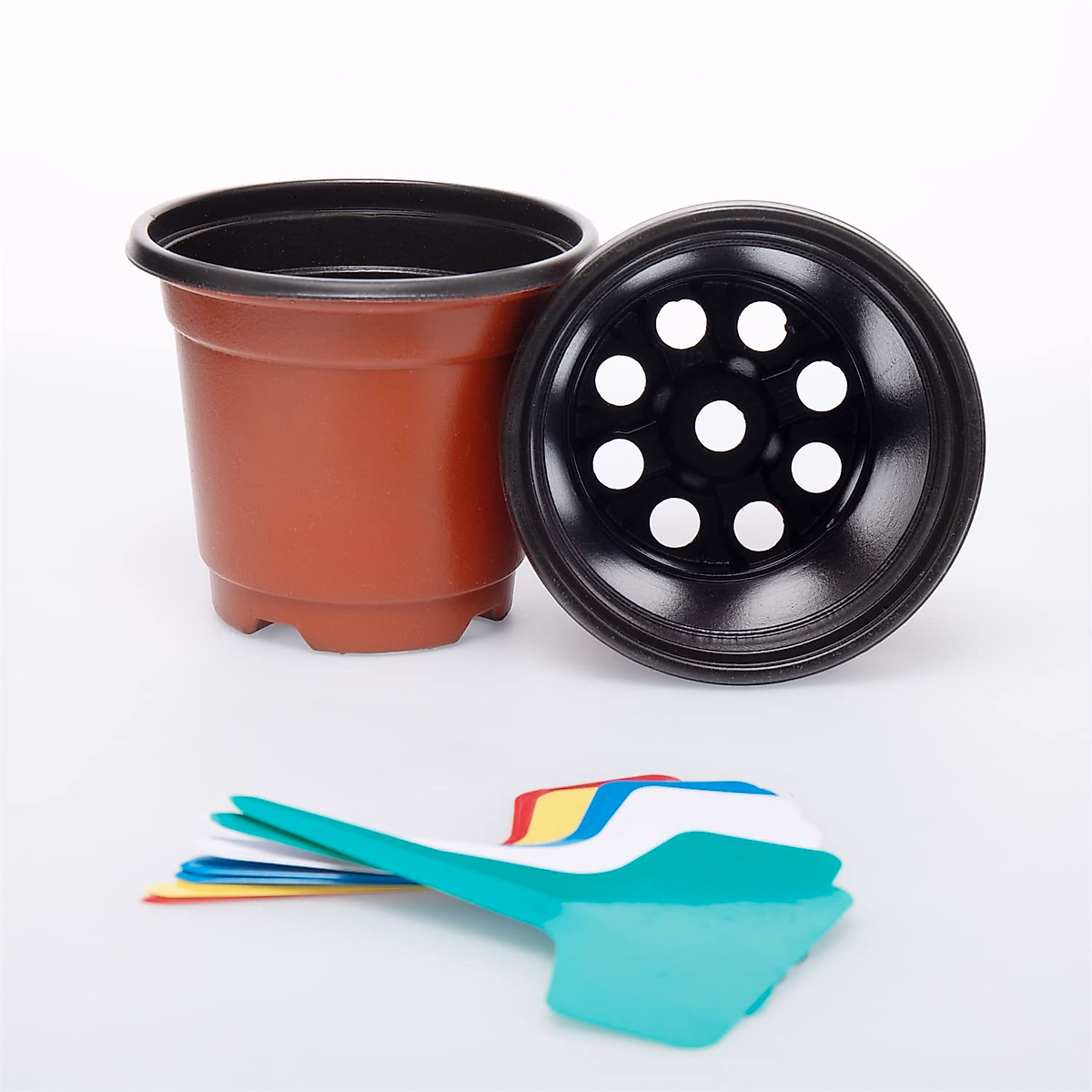 Gardenvy Plant Nursery Pots with Humidity Dome, Reusable Seed Starter Pots with Drainage Holes, Soft Transparent Plastic Gardening Cups for Seedling, 10pcs Plant Labels, 30 Sets