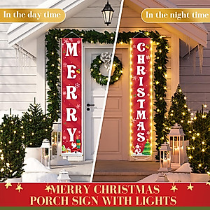 2 Pcs Christmas Hanging Porch Signs Banner with LED String Light Snowman and Santa Christmas Door Banner Xmas Banner for Indoor Outdoor Home Garage Wall Holiday Party Decorations (Snowflake)