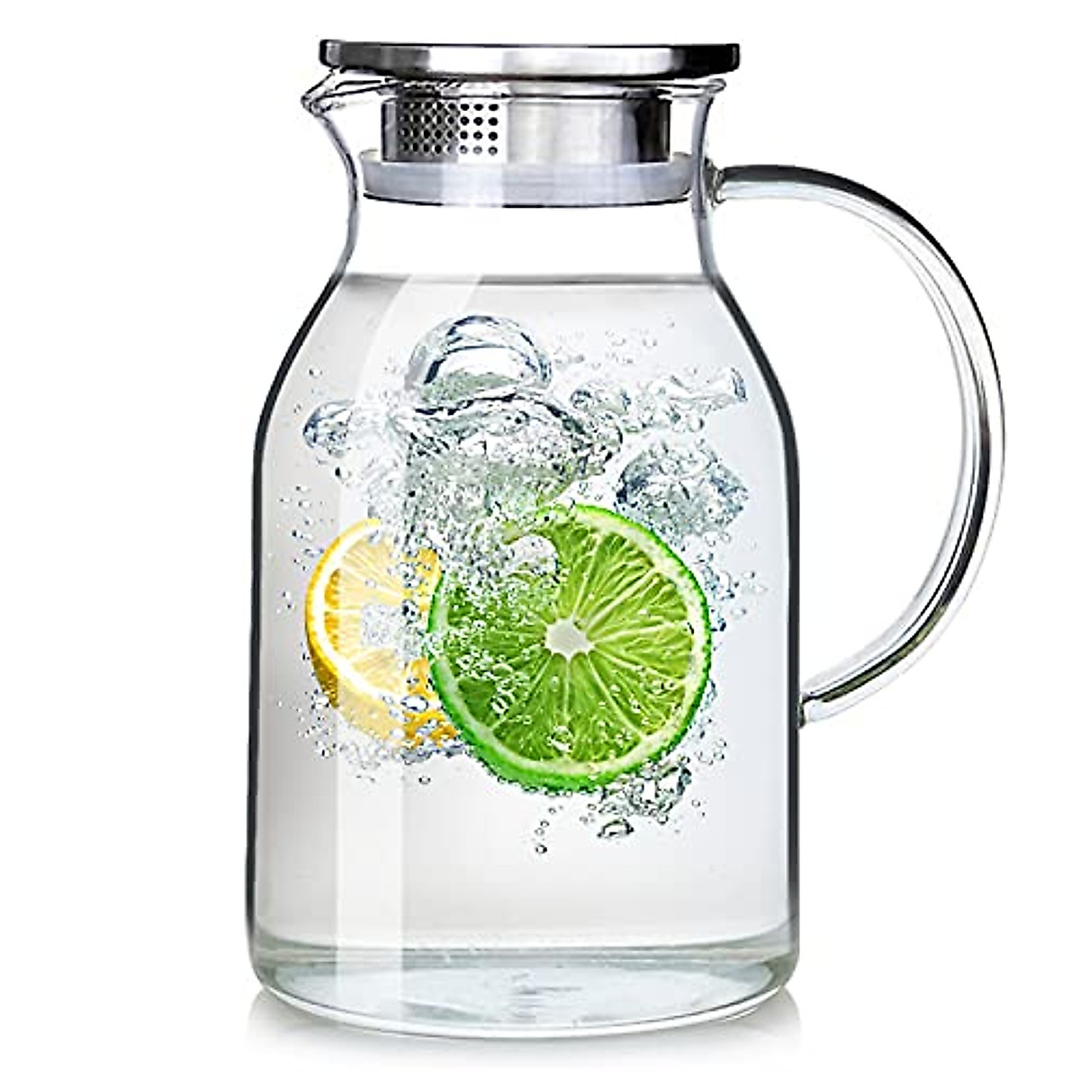 68OZ Glass Pitcher with Lid and Spout - High Heat Resistance Pitcher for Hot/Cold Water & Iced Tea (2.0L)