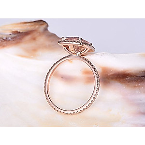 7×9mm Cushion Cut Natural Pink Morganite Engagement Ring Halo Diamond Ring 14K Rose Gold Size 4-9